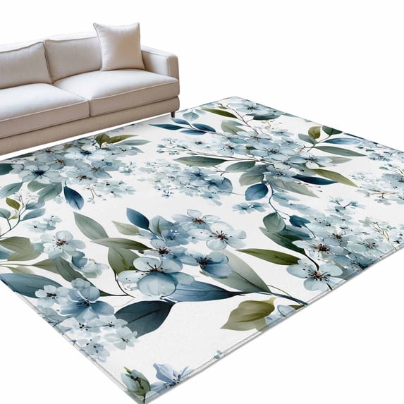 Blue Flower 3x5ft Non Slip Area Rug Watercolor Spring Blue Floral Green ...