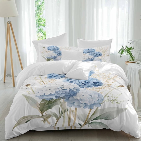 Blue Flower 4 Piece Duvet Cover Set Full Size Retro Country Watercolor ...