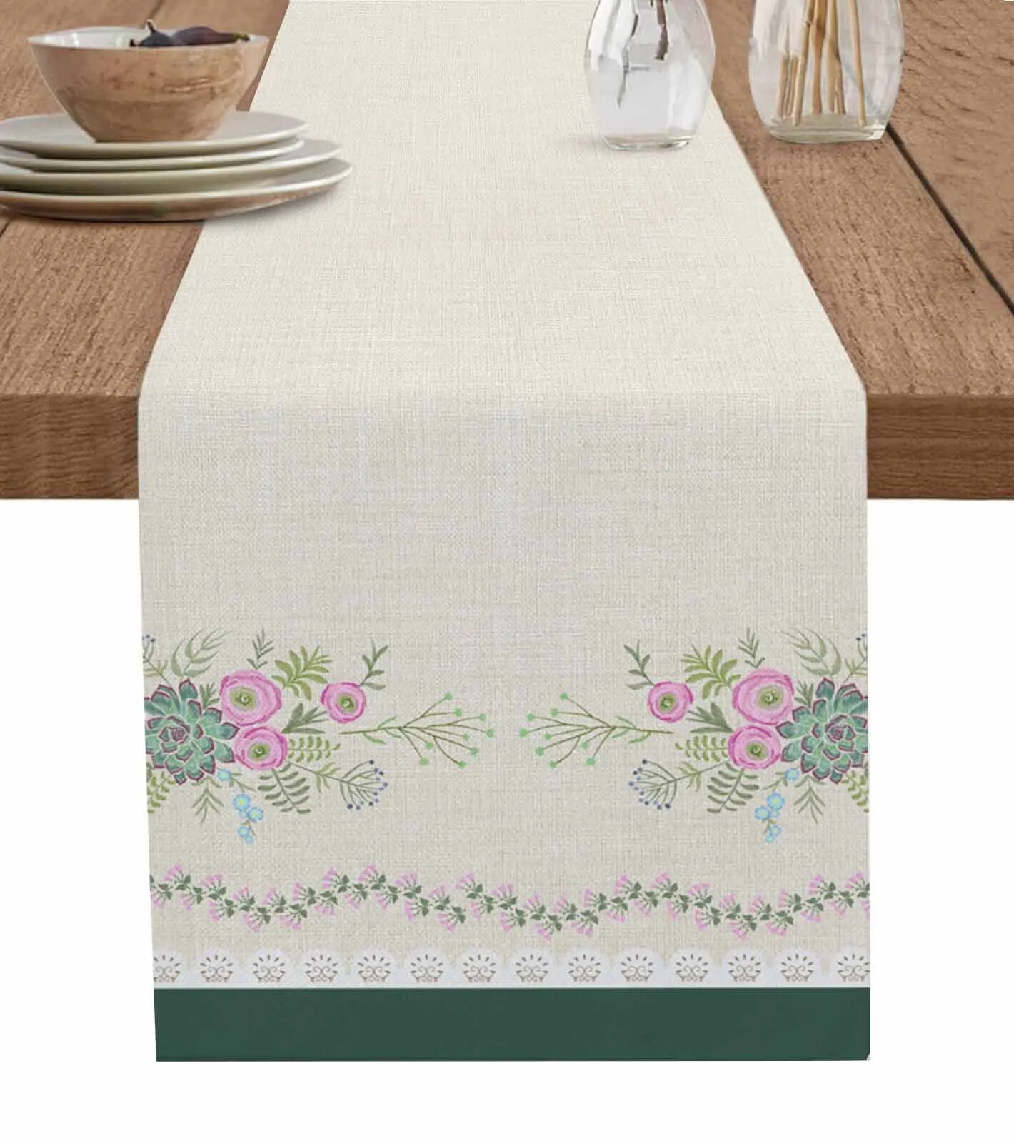 Blue Flower Abstract Art Table Runner Home Wedding Table Flag Mat Table ...