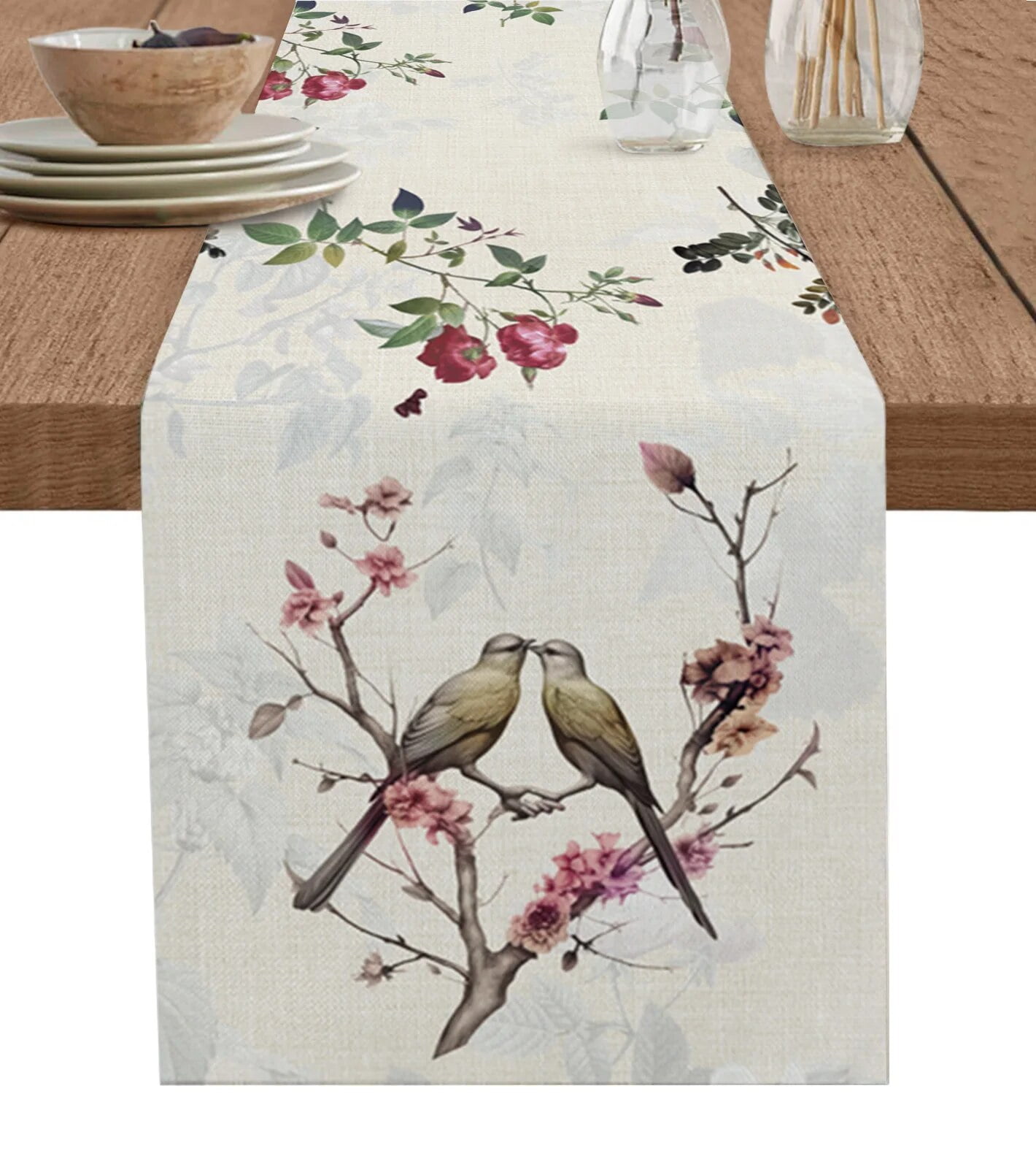 Blue Flower Abstract Art Table Runner Home Wedding Table Flag Mat Table ...
