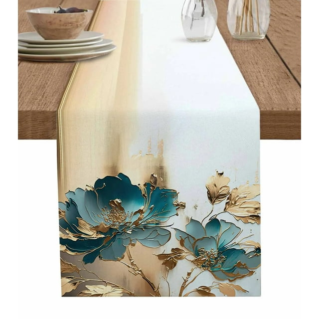 Blue Flower Abstract Art Table Runner Home Wedding Table Flag Mat Table ...