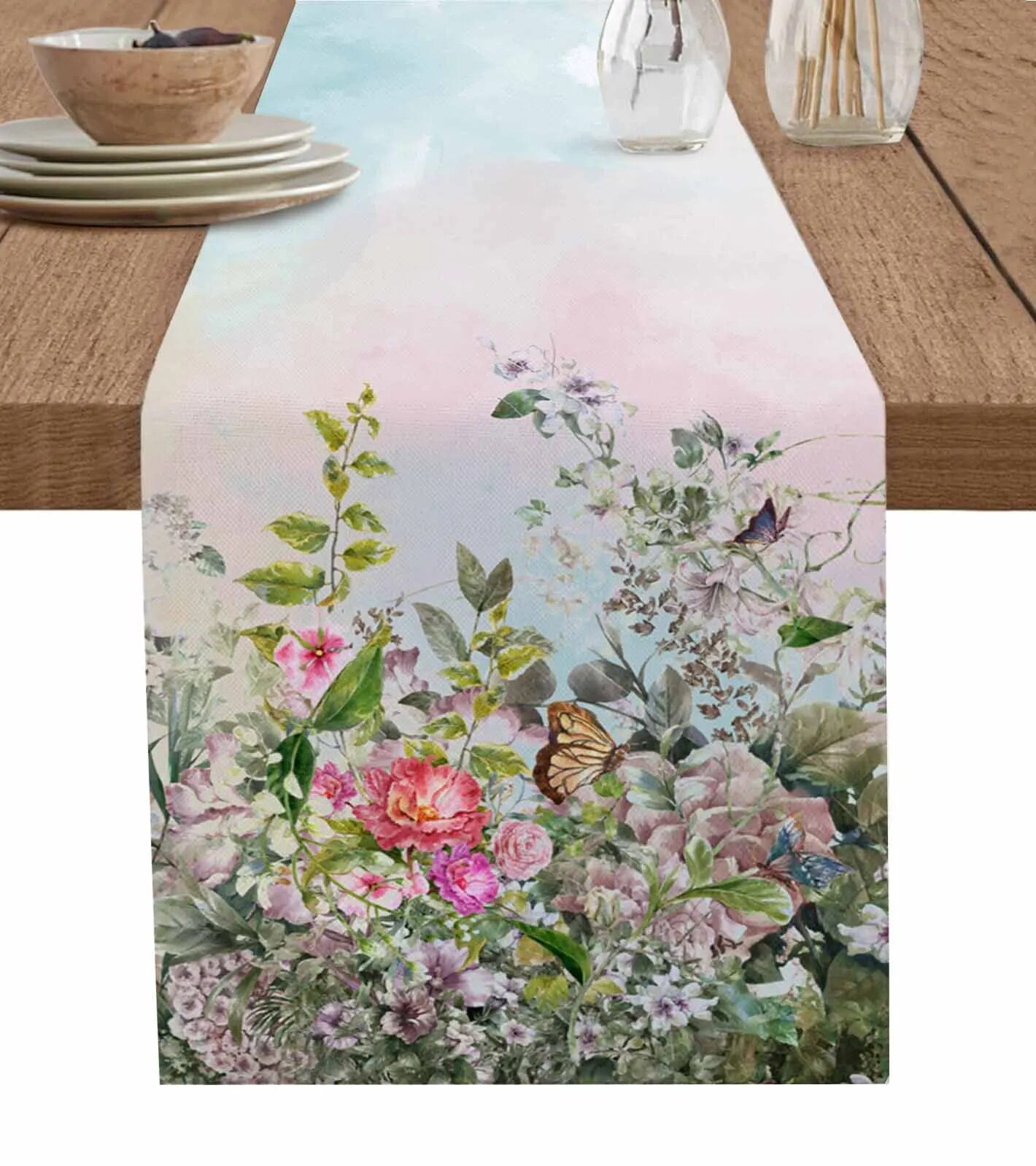 Blue Flower Abstract Art Table Runner Home Wedding Table Flag Mat Table ...