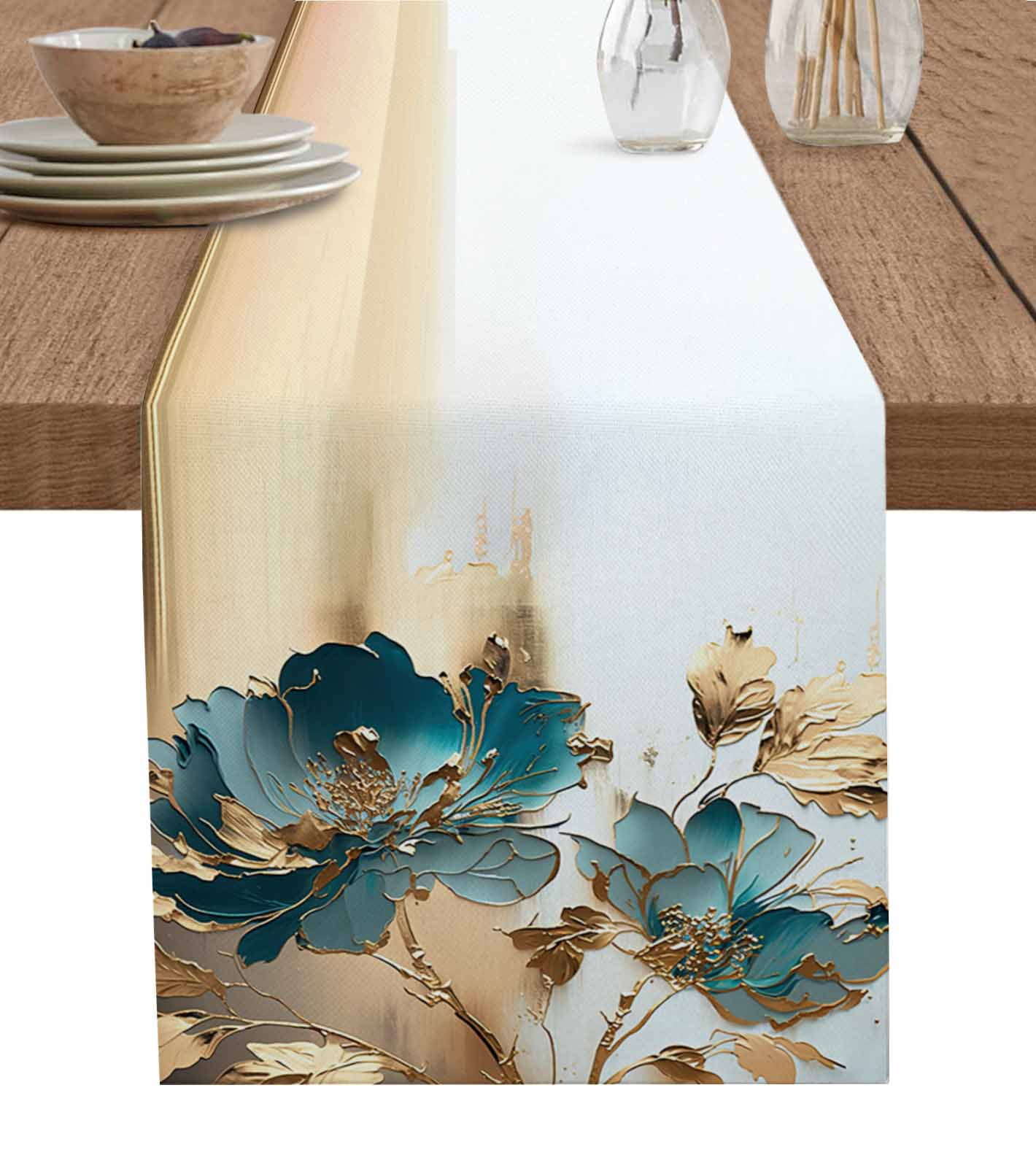 Blue Flower Abstract Art Table Runner Home Wedding Table Flag Mat Table ...