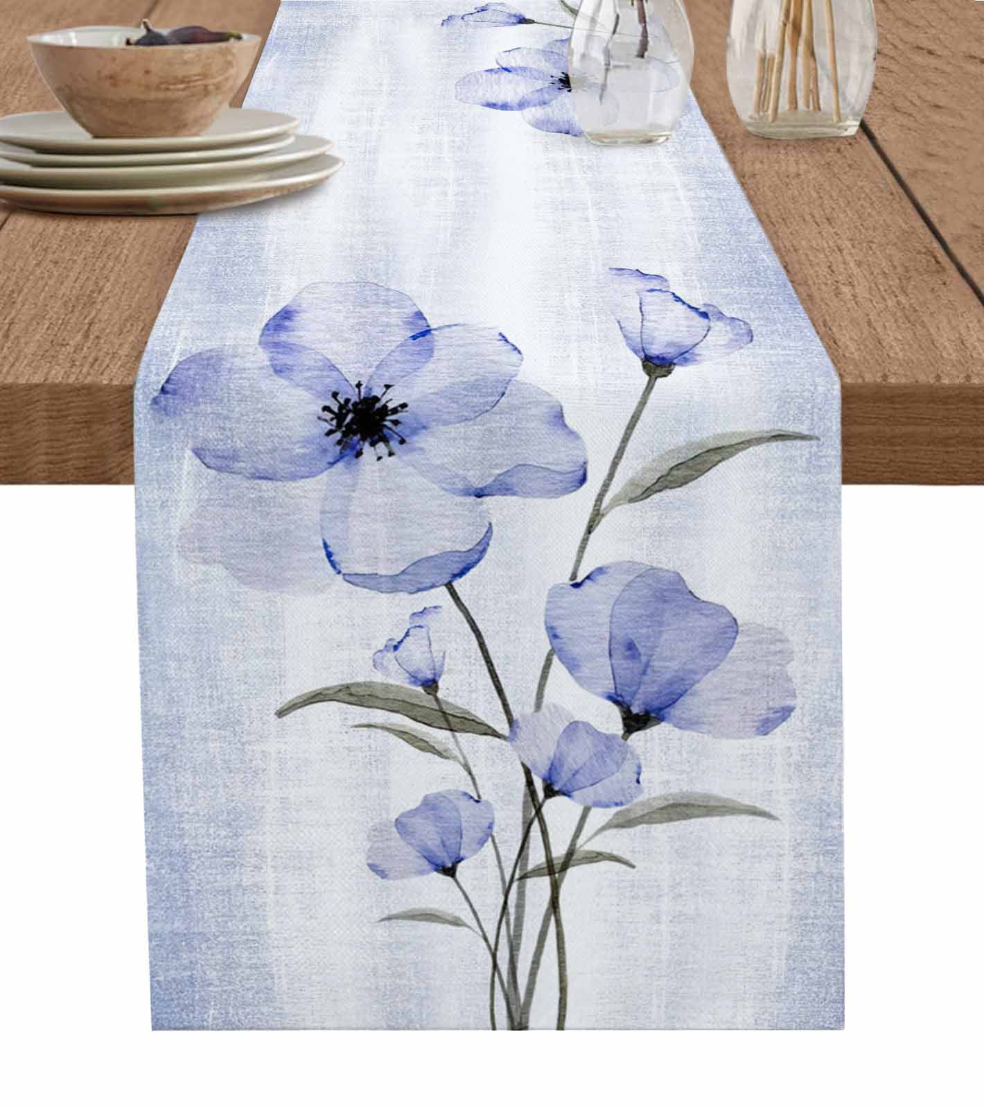 Blue Flower Abstract Art Table Runner Home Wedding Table Flag Mat Table ...