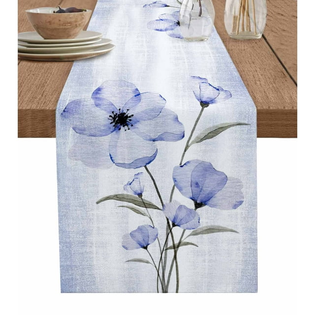 Blue Flower Abstract Art Table Runner Home Wedding Table Flag Mat Table ...