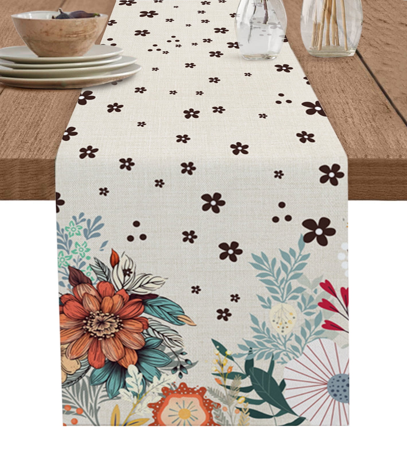Blue Flower Abstract Art Table Runner Home Wedding Table Flag Mat Table ...