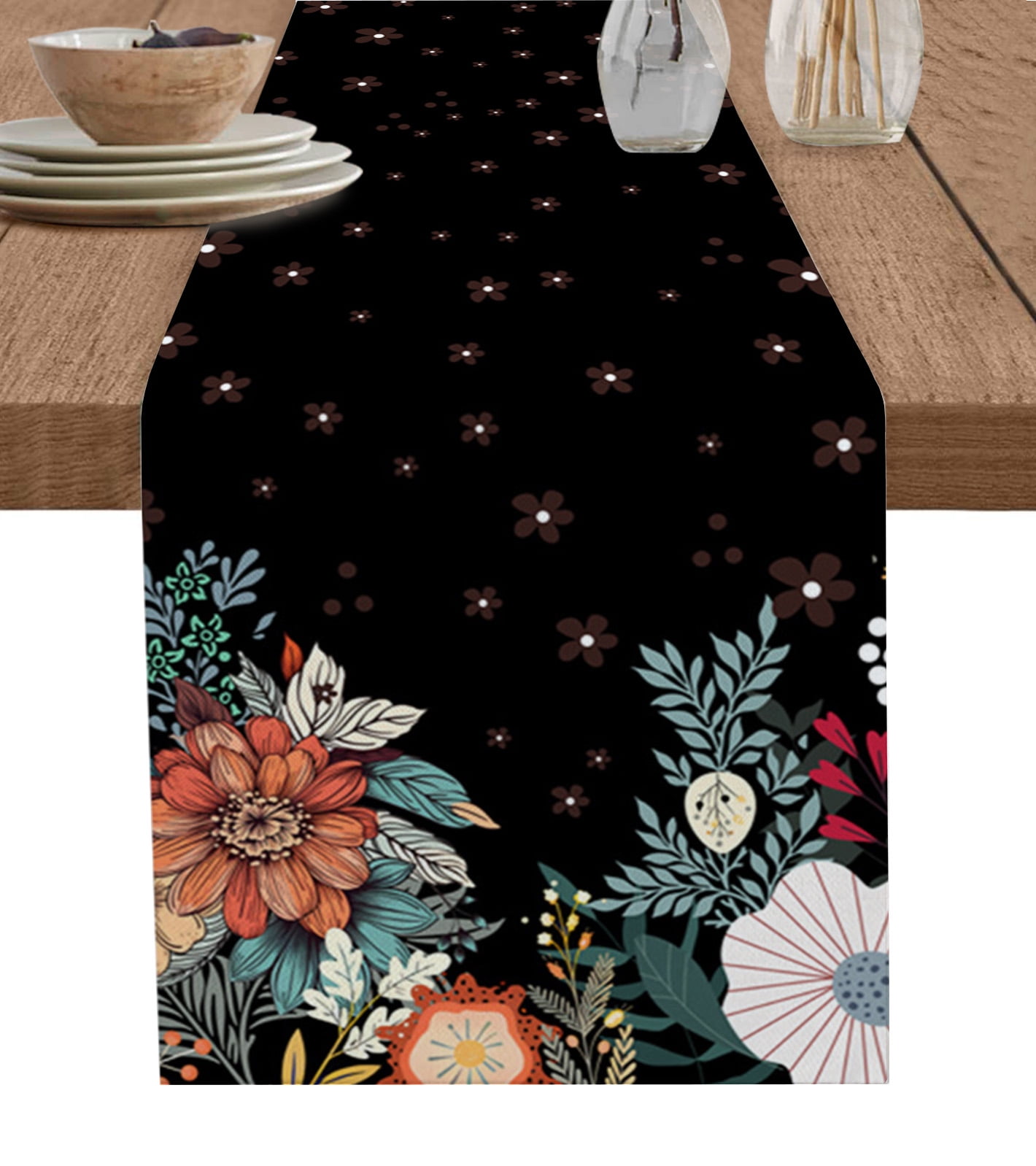 Blue Flower Abstract Art Table Runner Home Wedding Table Flag Mat Table ...