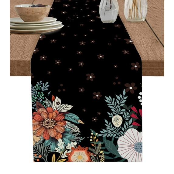 Blue Flower Abstract Art Table Runner Home Wedding Table Flag Mat Table ...