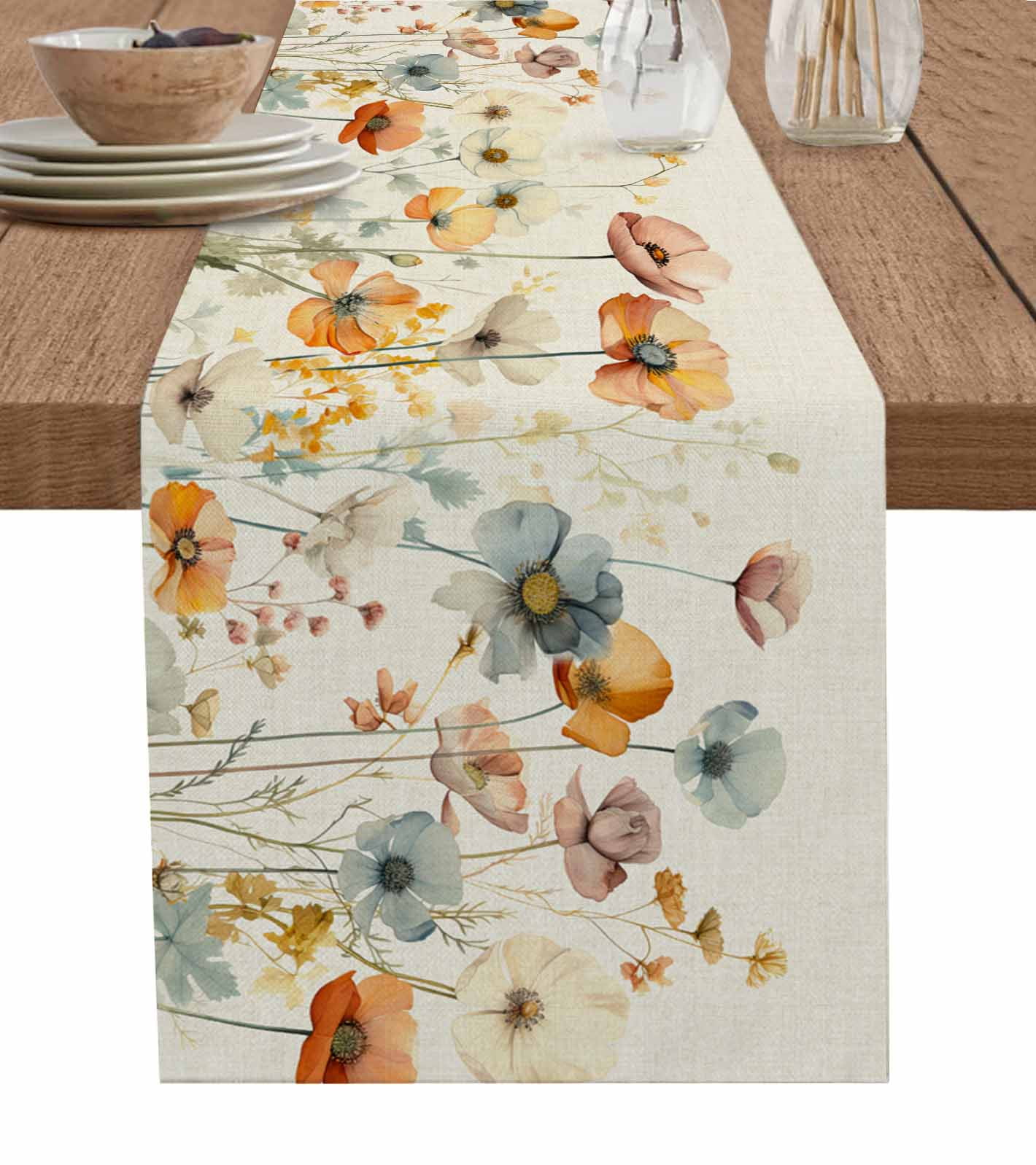 Blue Flower Abstract Art Table Runner Home Wedding Table Flag Mat Table ...