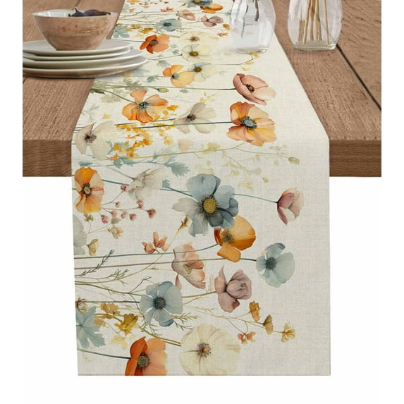 Blue Flower Abstract Art Table Runner Home Wedding Table Flag Mat Table ...
