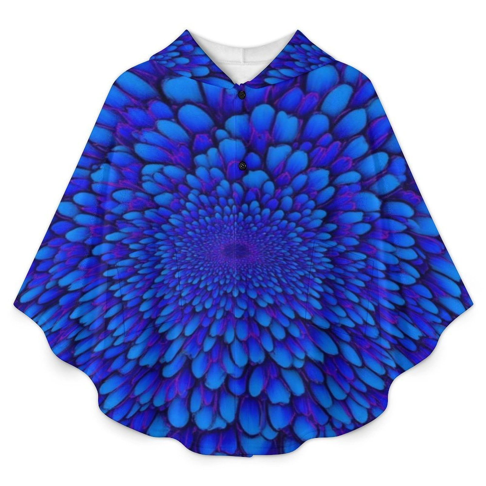 Blue Flower Art Details Blanket Oversized Wearable Hooded Blanket Warm ...