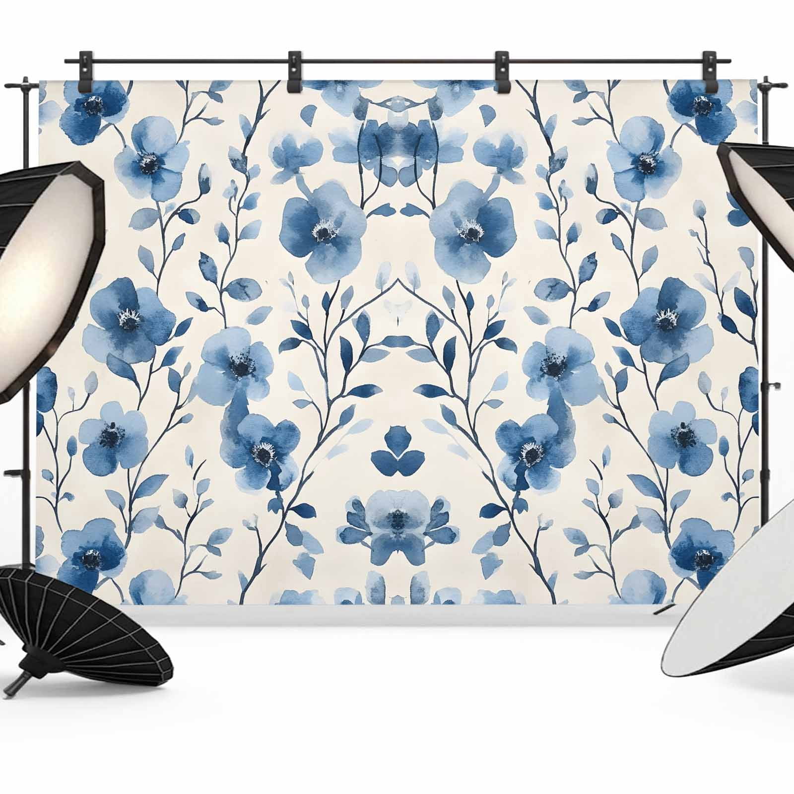 Blue Flower Backdrop for Photography,Fabric Photo Background Backdrop ...