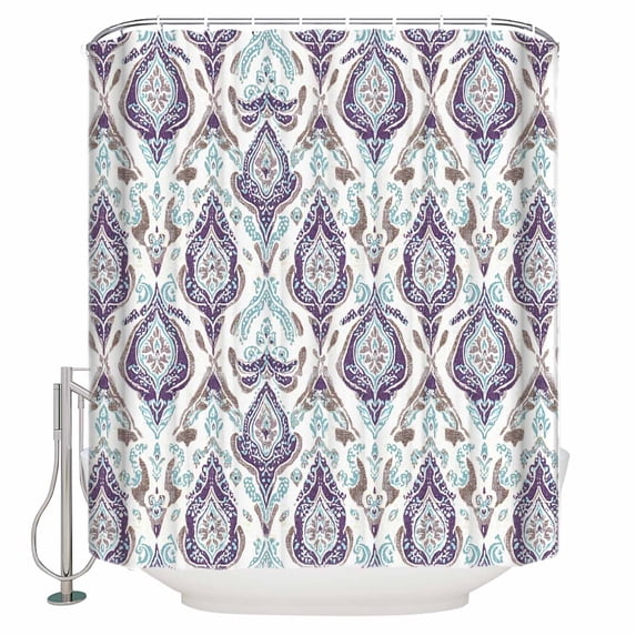 Blue Flower Bathroom Shower Curtains with 12 Hooks Polyester Waterproof ...
