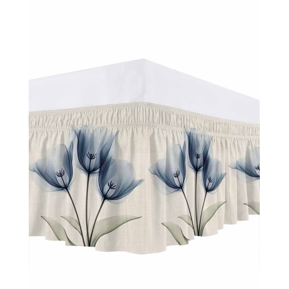 Blue Flower Bed Skirt Queen Size 18 Inch Drop, Spring Country Blue ...