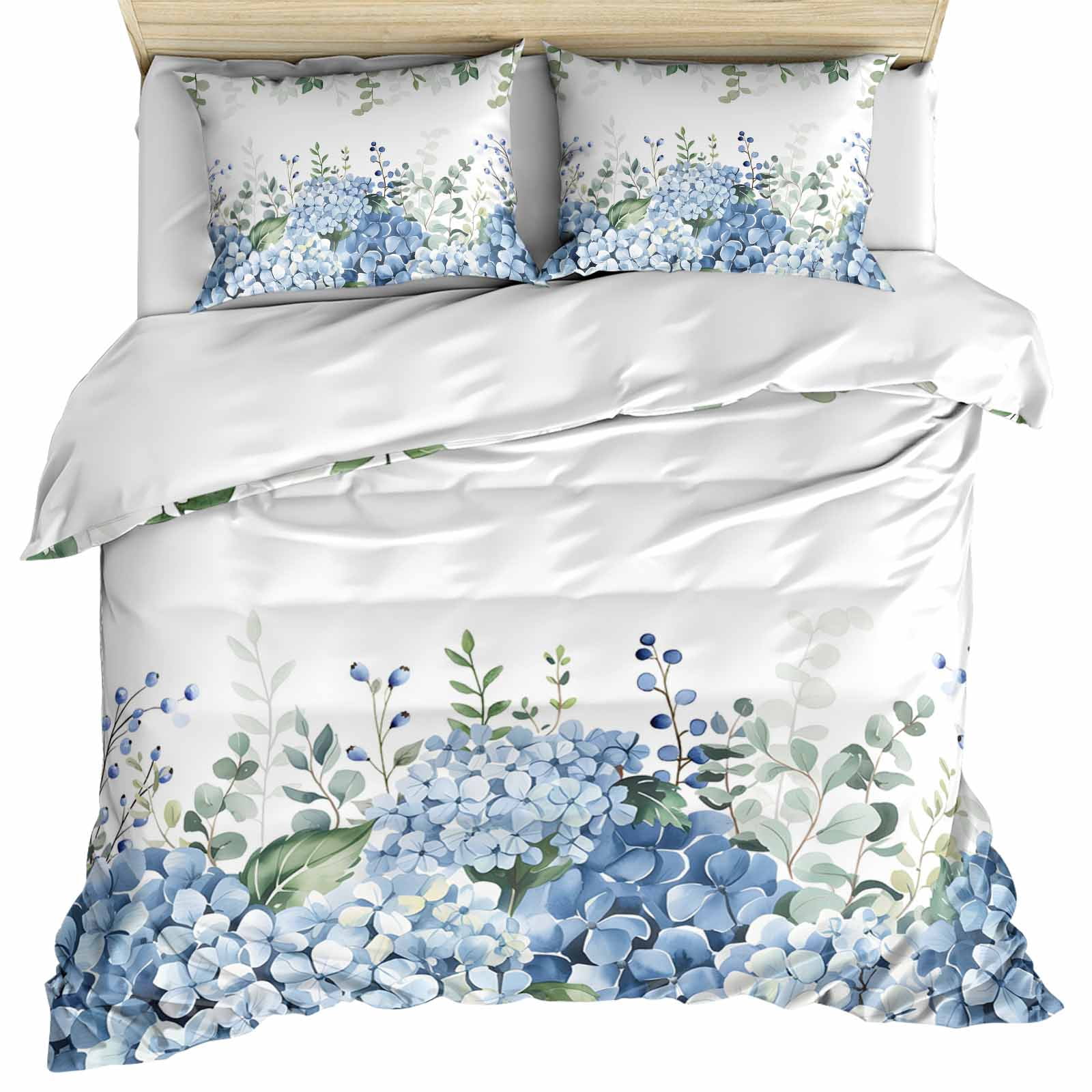 Blue Flower Bedding 3 Piece Duvet Cover Set Full Size, Sage Green ...