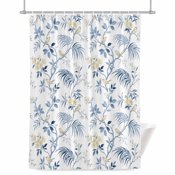Blue Flower Birds Shower Curtains for Bathroom, Country Vintage Yellow ...
