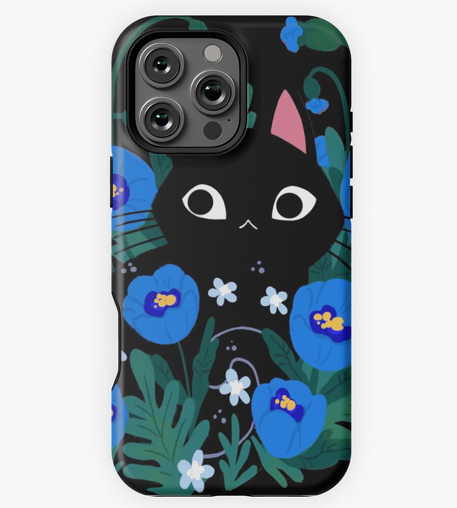 Blue Flower Black Cat GA10174 Phone Case for iPhone 11 to 17 Pro Max ...