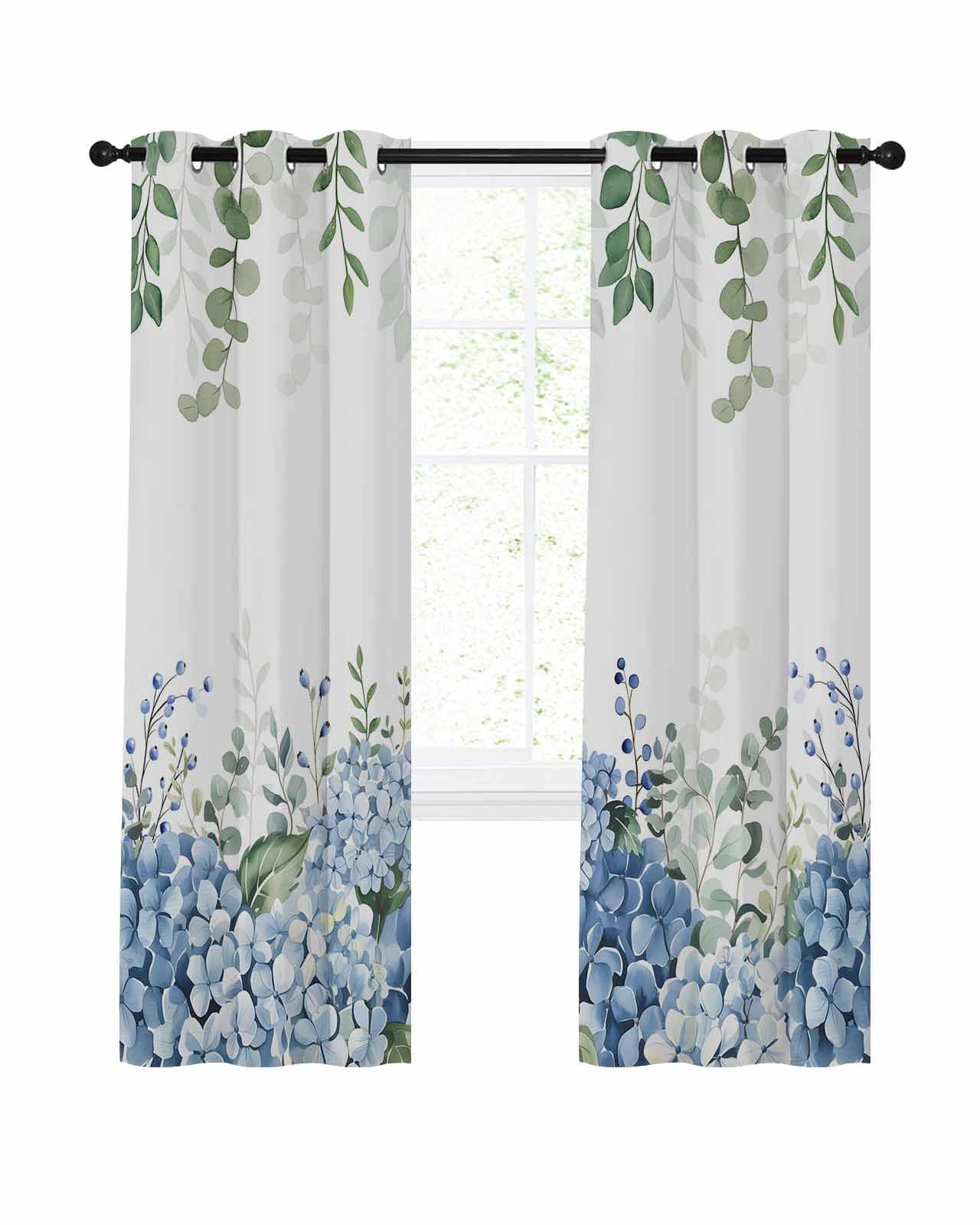 Blue Flower Blackout Curtains 39 Inches Long for Bedroom, Sage Green ...