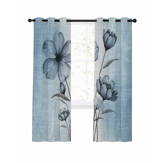 Blue Flower Blackout Curtains 84 Inches Length, Retro Gradient Texture ...