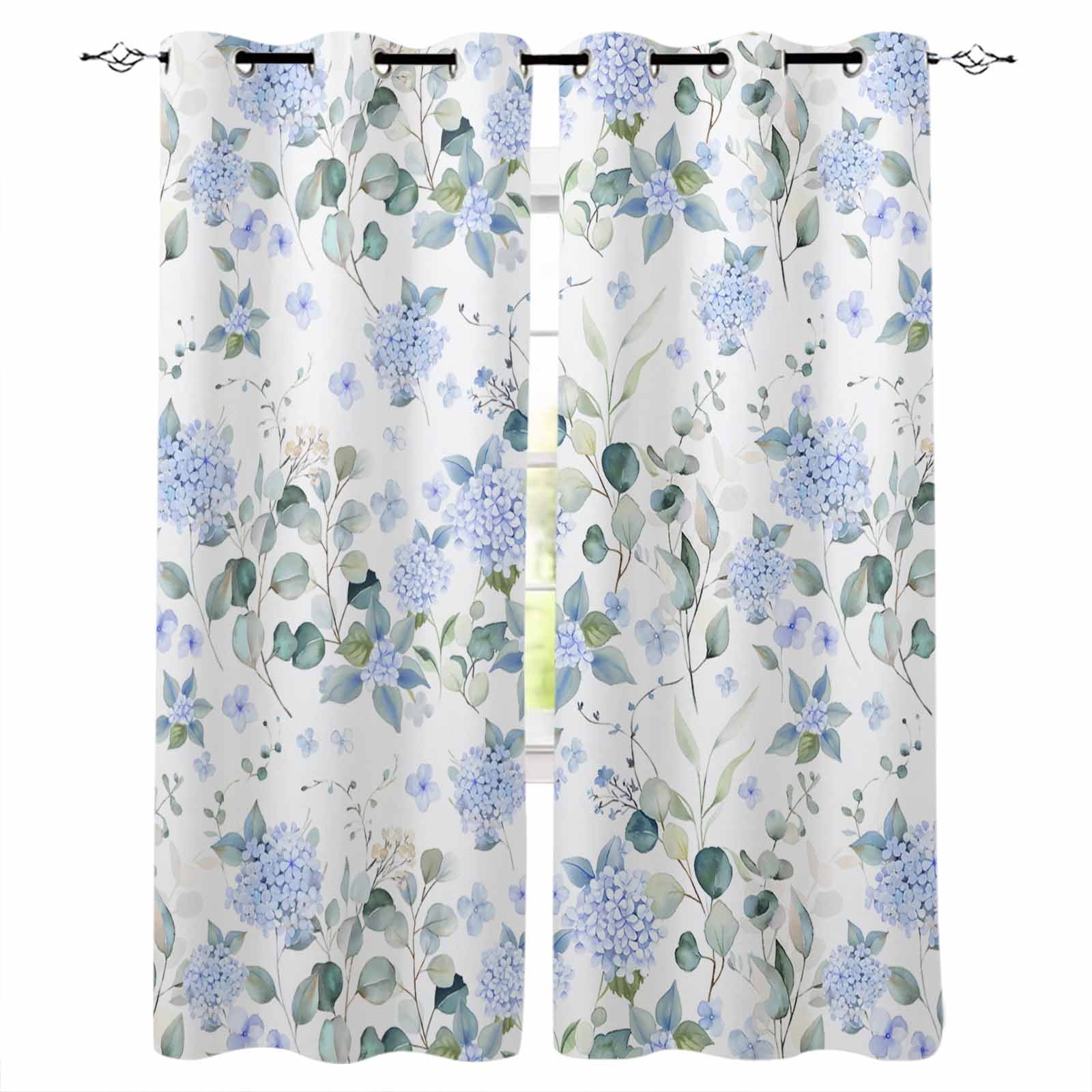 Blue Flower Blackout Curtains 84 Inches Long,Thermal Insualted Grommet ...