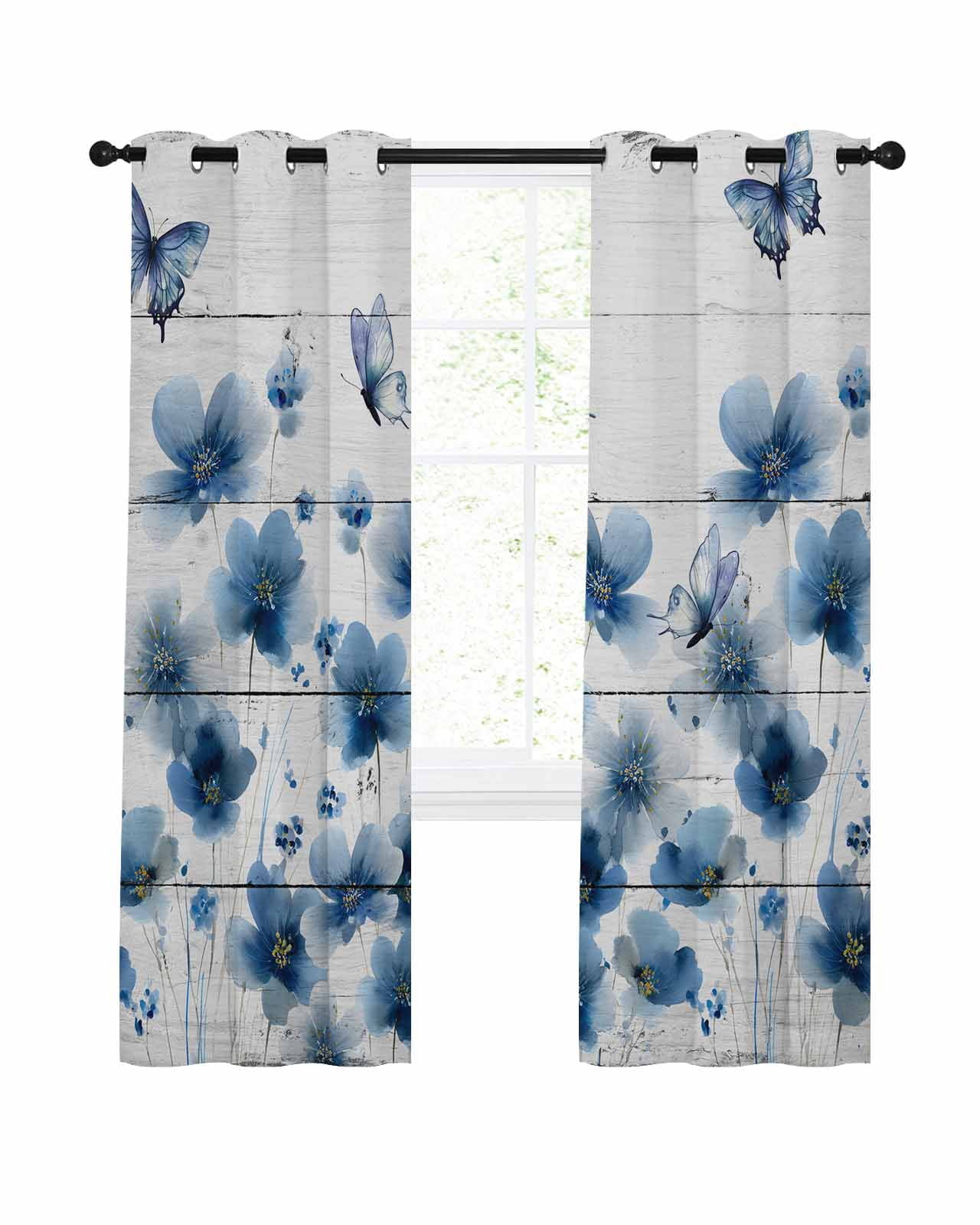 Blue Flower Blackout Curtains for Bedroom Living Room, Watercolor ...