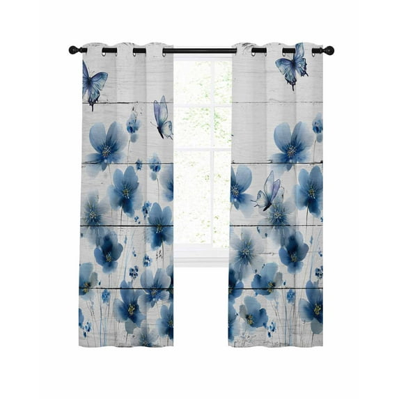 Blue Flower Blackout Curtains for Bedroom Living Room, Watercolor ...