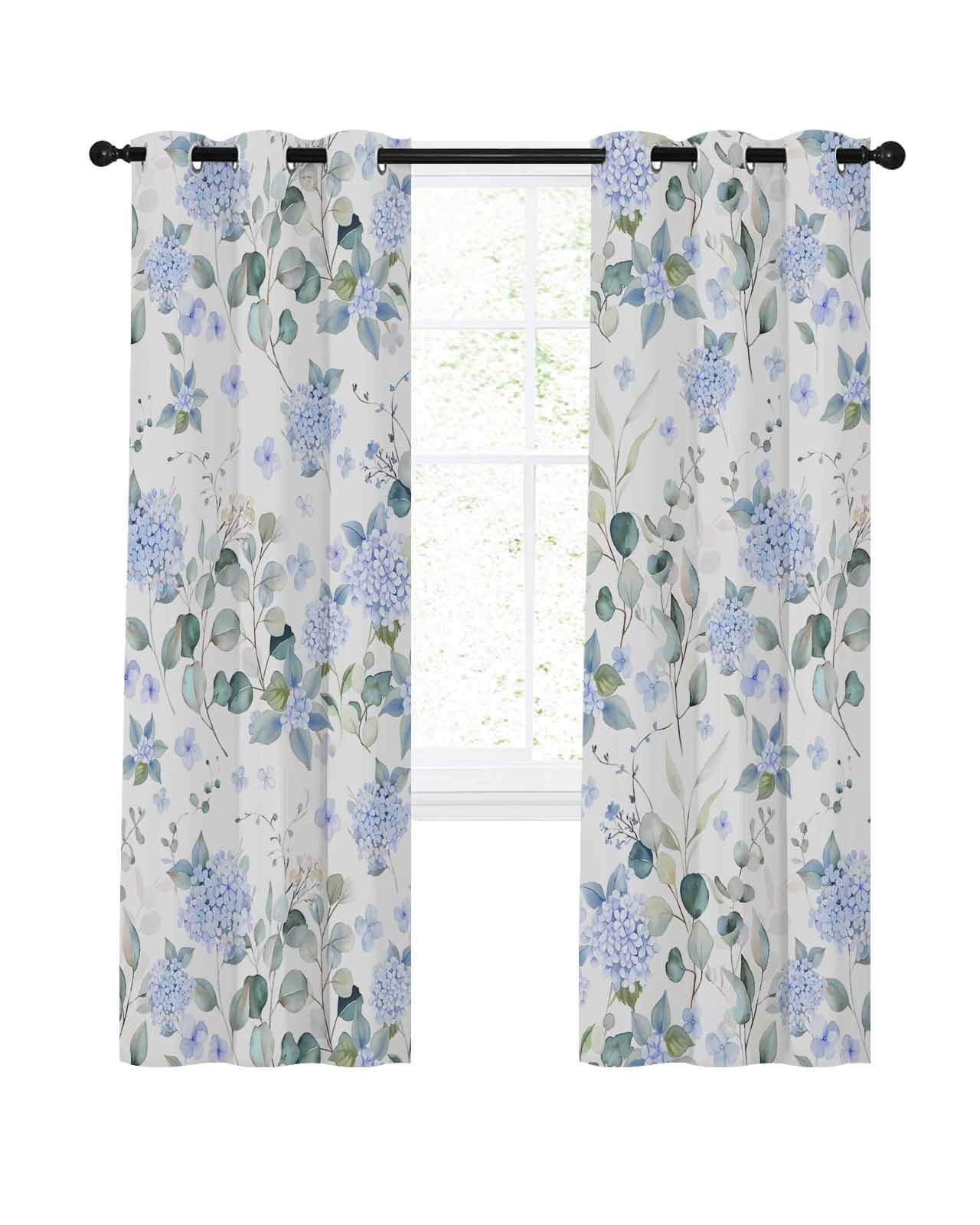 Blue Flower Blackout Curtains, Light Blocking Print Window Curtains ...