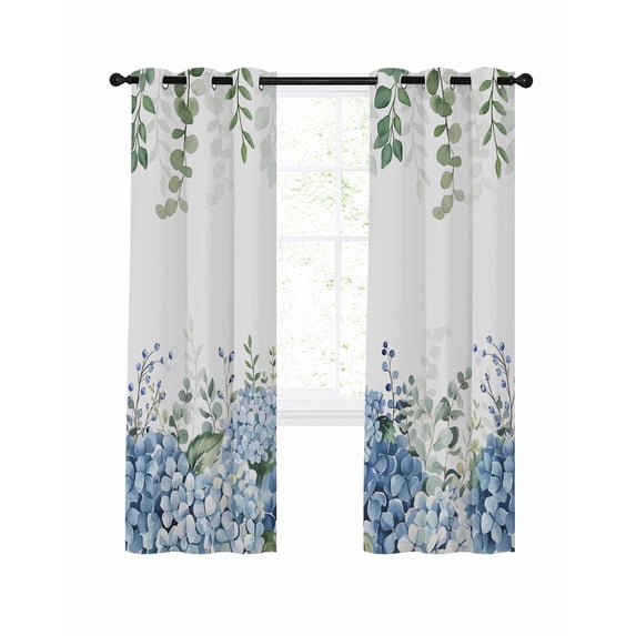 Blue Flower Blackout Curtains, Light Blocking Print Window Curtains ...
