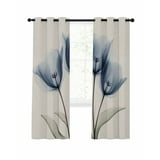 Blue Flower Blackout Curtains for Living Bedroom, Spring Vintage ...