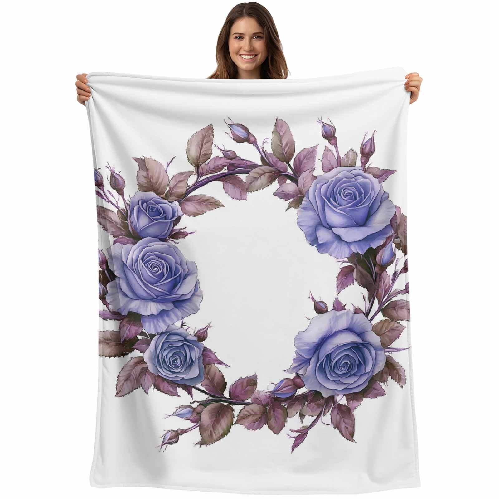 Blue Flower Blanket Soft Cozy Warm Throw Blanket for Couch, Plush Fuzzy ...
