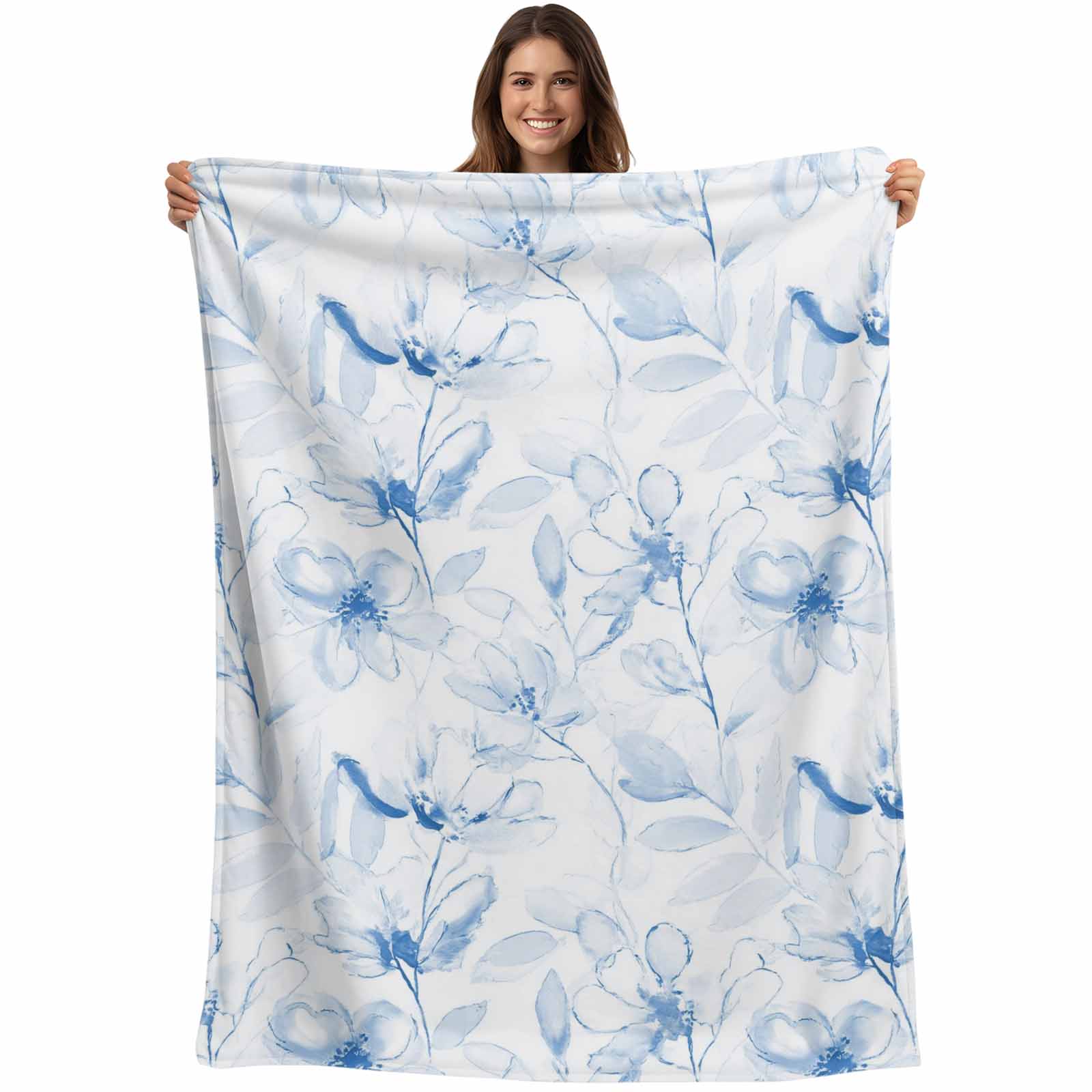 Blue Flower Blanket Soft Cozy Warm Throw Blanket for Couch, Plush Fuzzy ...