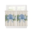 Blue Flower Bow on Beige Linen Short Blackout Curtains 45 Inch Long ...