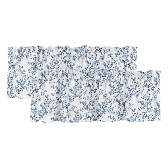 Blue Flower Bud 2 Panels Kitchen Valance, Country Watercolor Blue ...