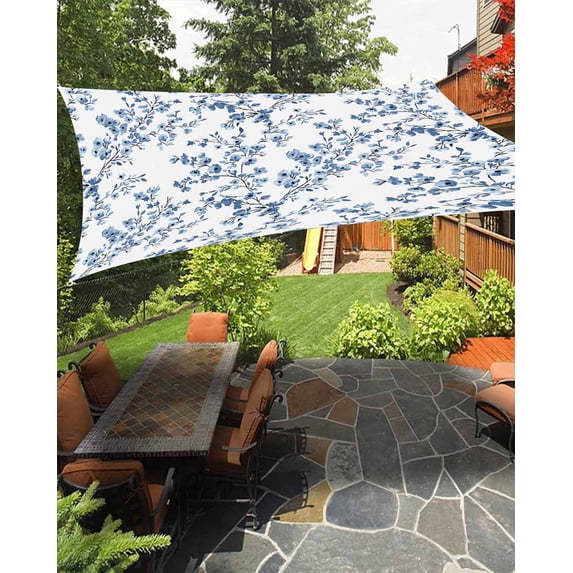 Blue Flower Bud Sun Shade Sail 6.5'X10' Country Watercolor Blue Floral ...
