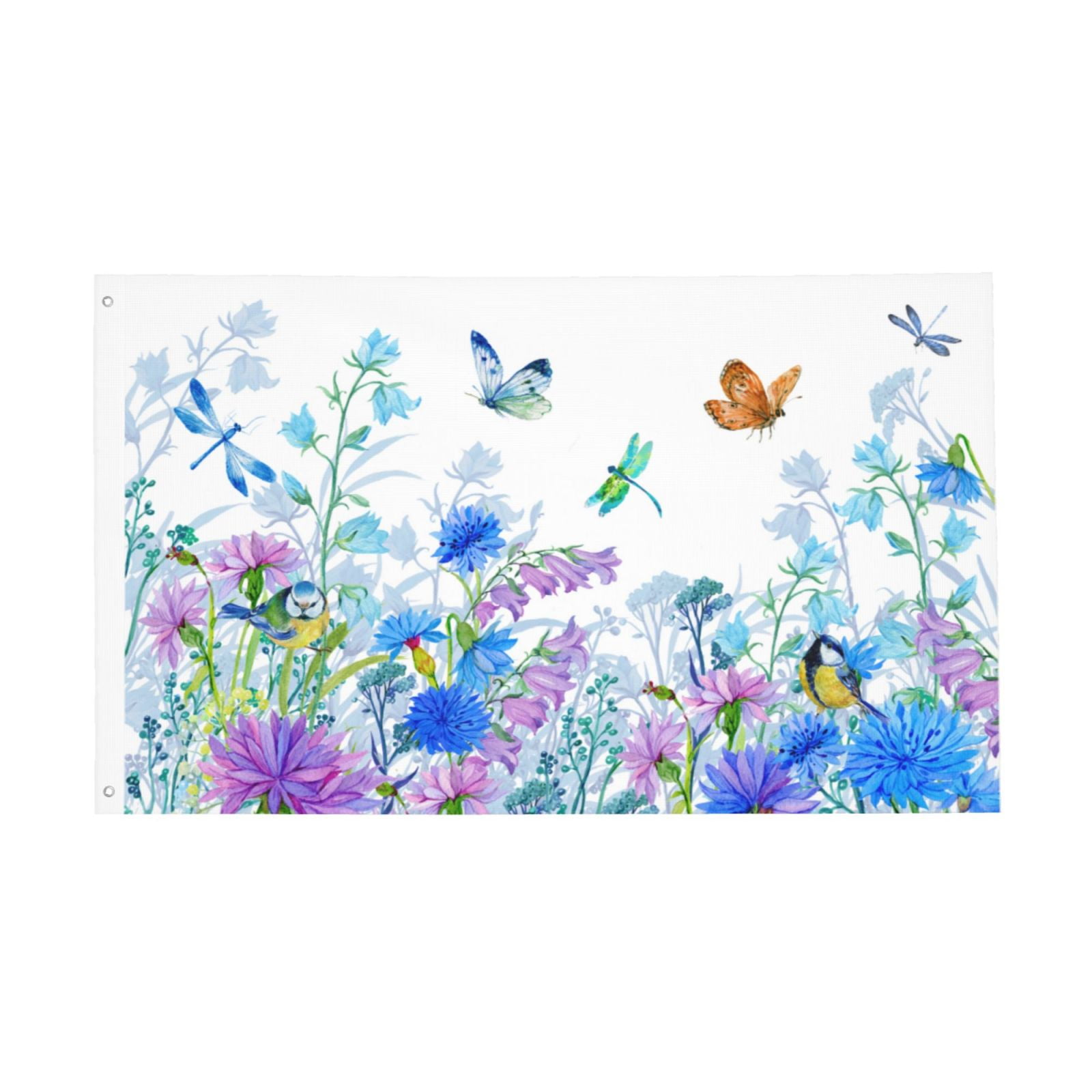 Blue Flower Butterfly Dragonfly Bird Flag 3x5 Ft Outdoor Indoor With ...