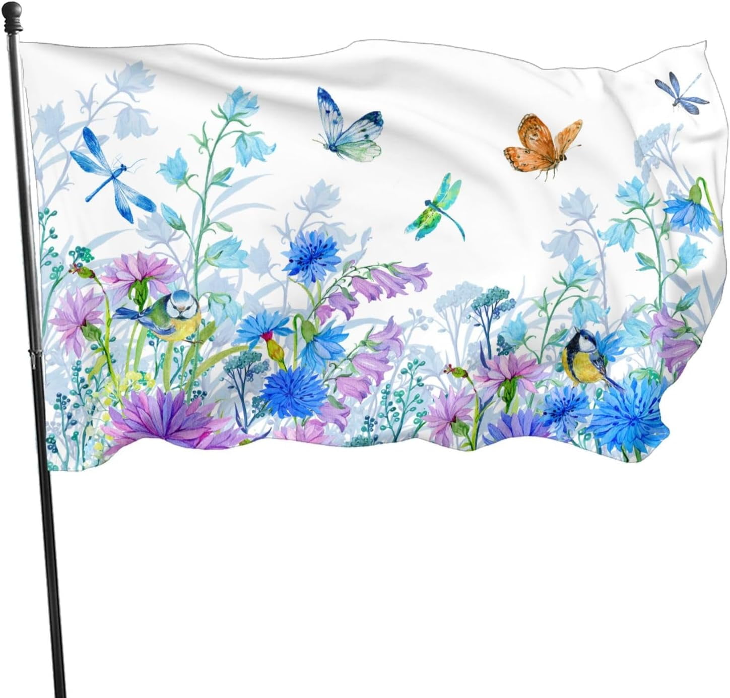 Blue Flower Butterfly Dragonfly Bird Flag 5x8 ft Outdoor Indoor With ...