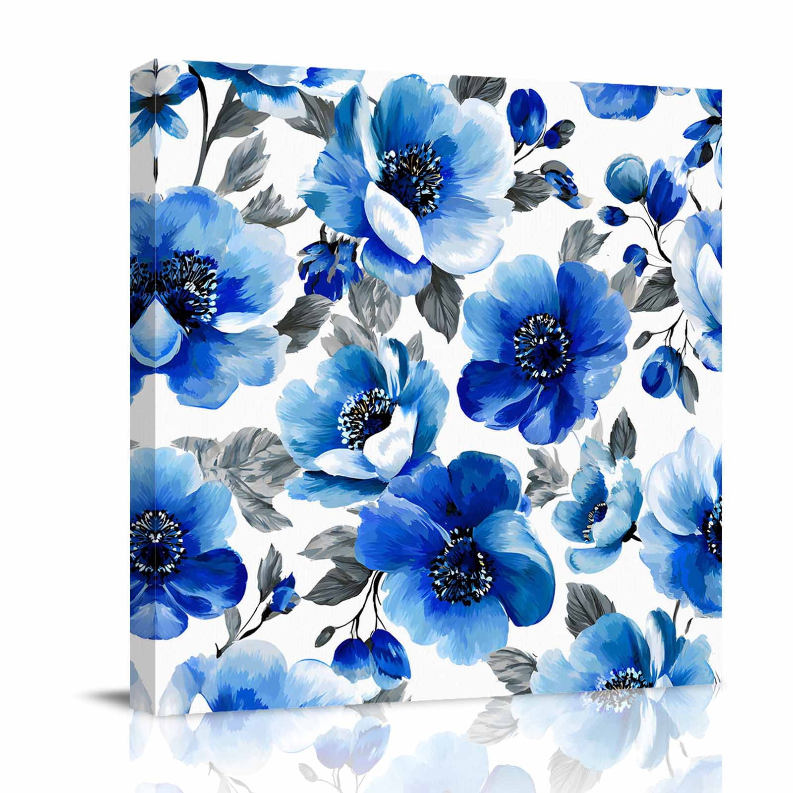 Blue Flower Canvas Wall Art for Living Room, Watercolor Gradient Blue ...