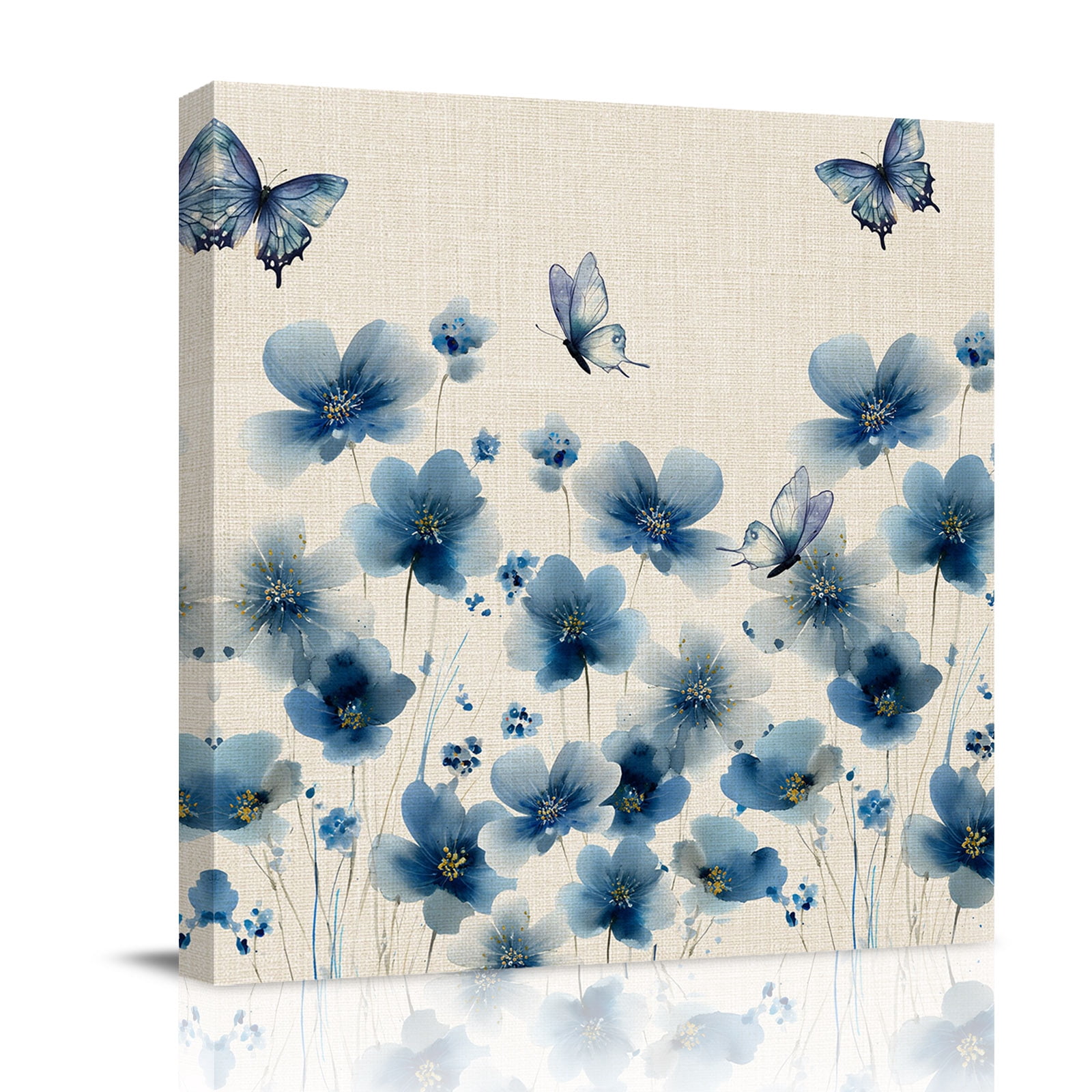 Blue Flower Canvas Wall Art for Living Room, Watercolor Spring Blue ...
