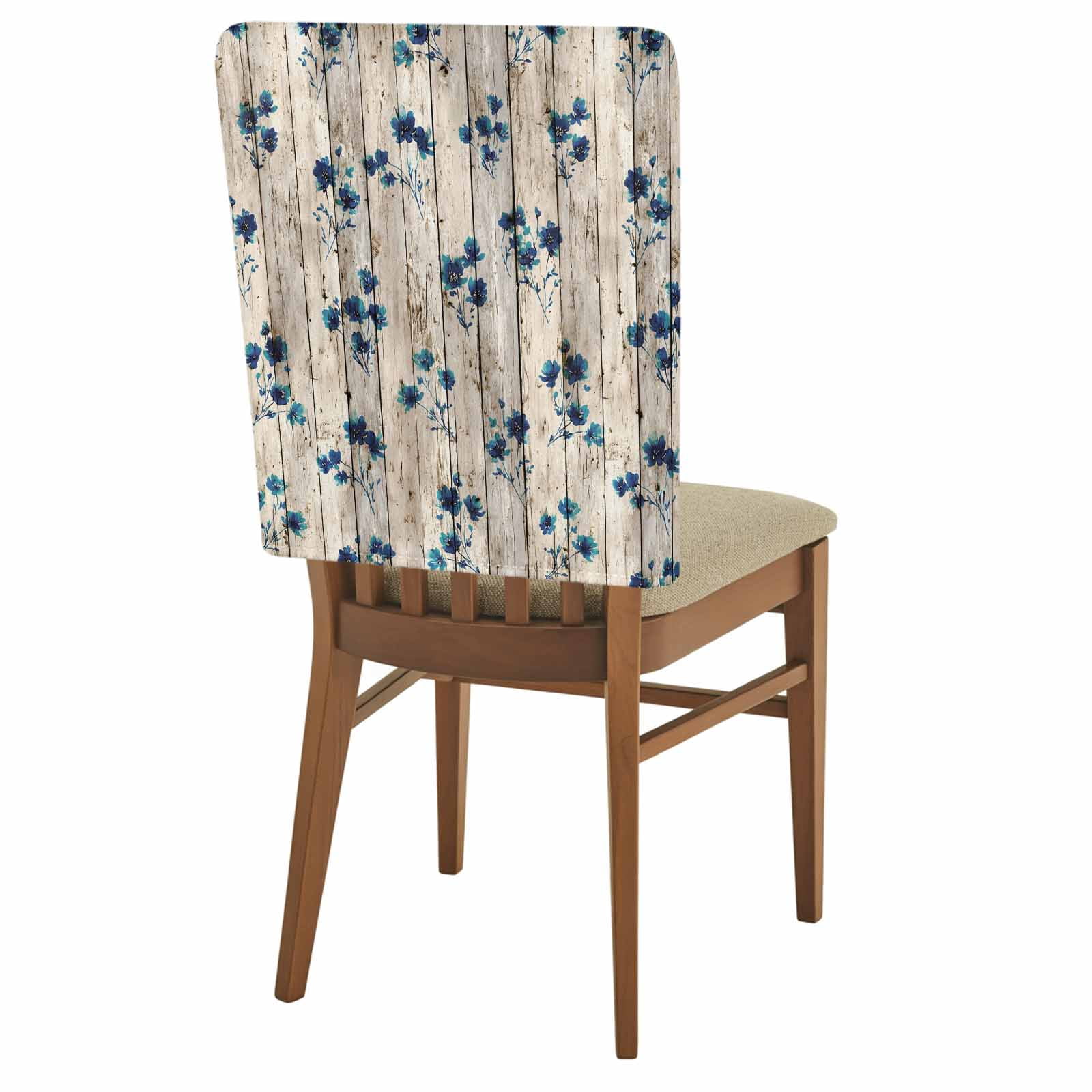 Blue Flower Chair Back Covers Set of 4 Watercolor Floral Retro Wood ...
