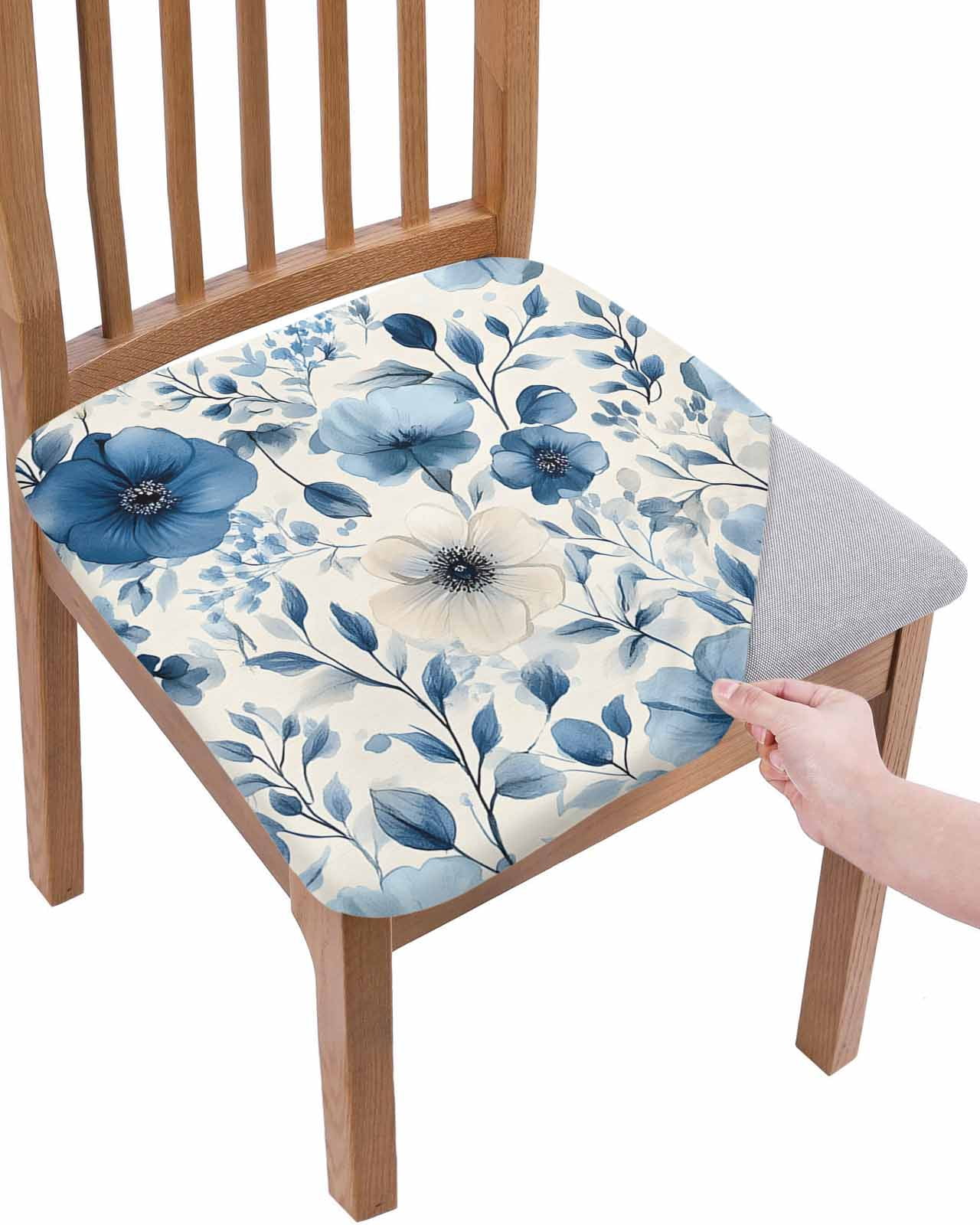 Blue Flower Chair Seat Covers for Dining Room Stretch Chair Seat Covers ...