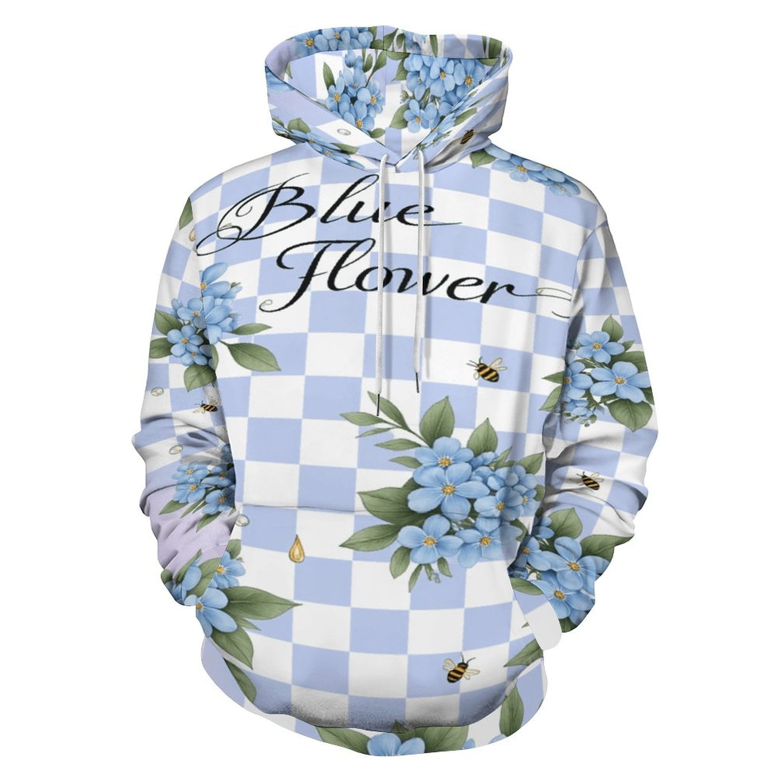 Blue Flower Checkered Bees Men's Women New Sweatshirt Hoodie Men's Plus ...