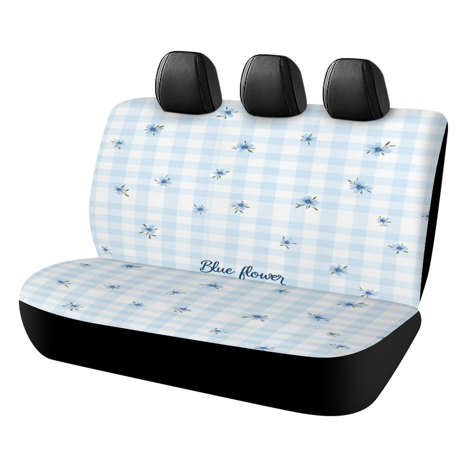 Blue Flower Checkered Pattern Car Rear Seat Covers Back Elastic ...