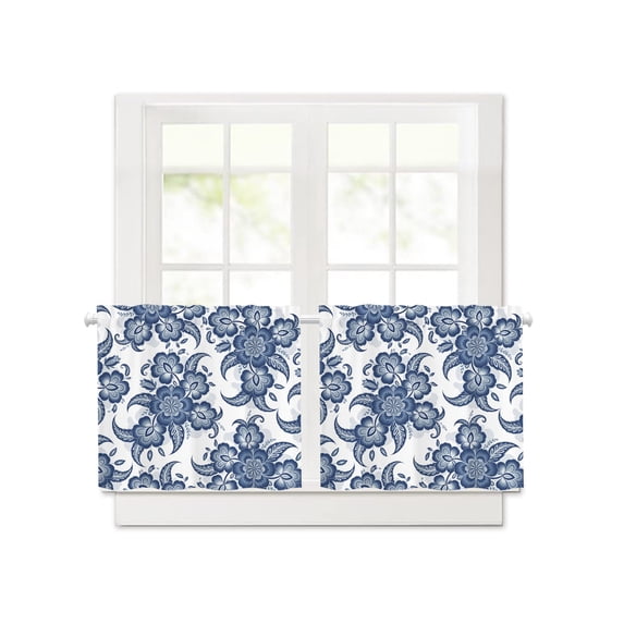 Blue Flower Classic Floral Short Blackout Curtains 30 Inch Long,Sketch ...