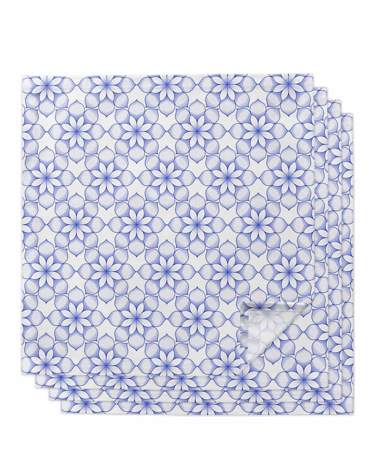 Blue Flower Cloth Napkins Set of 4 Reusable Dinner Napkins, Retro ...