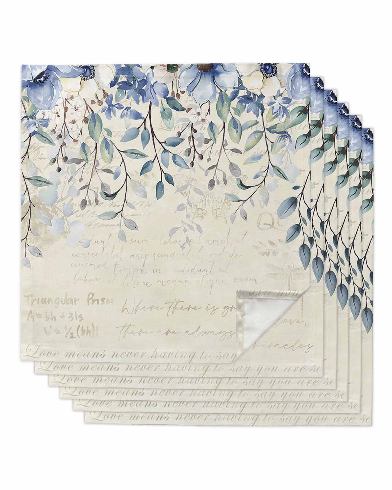 Blue Flower Cloth Napkins Set of 6 Reusable Dinner Napkins, Farmhouse ...