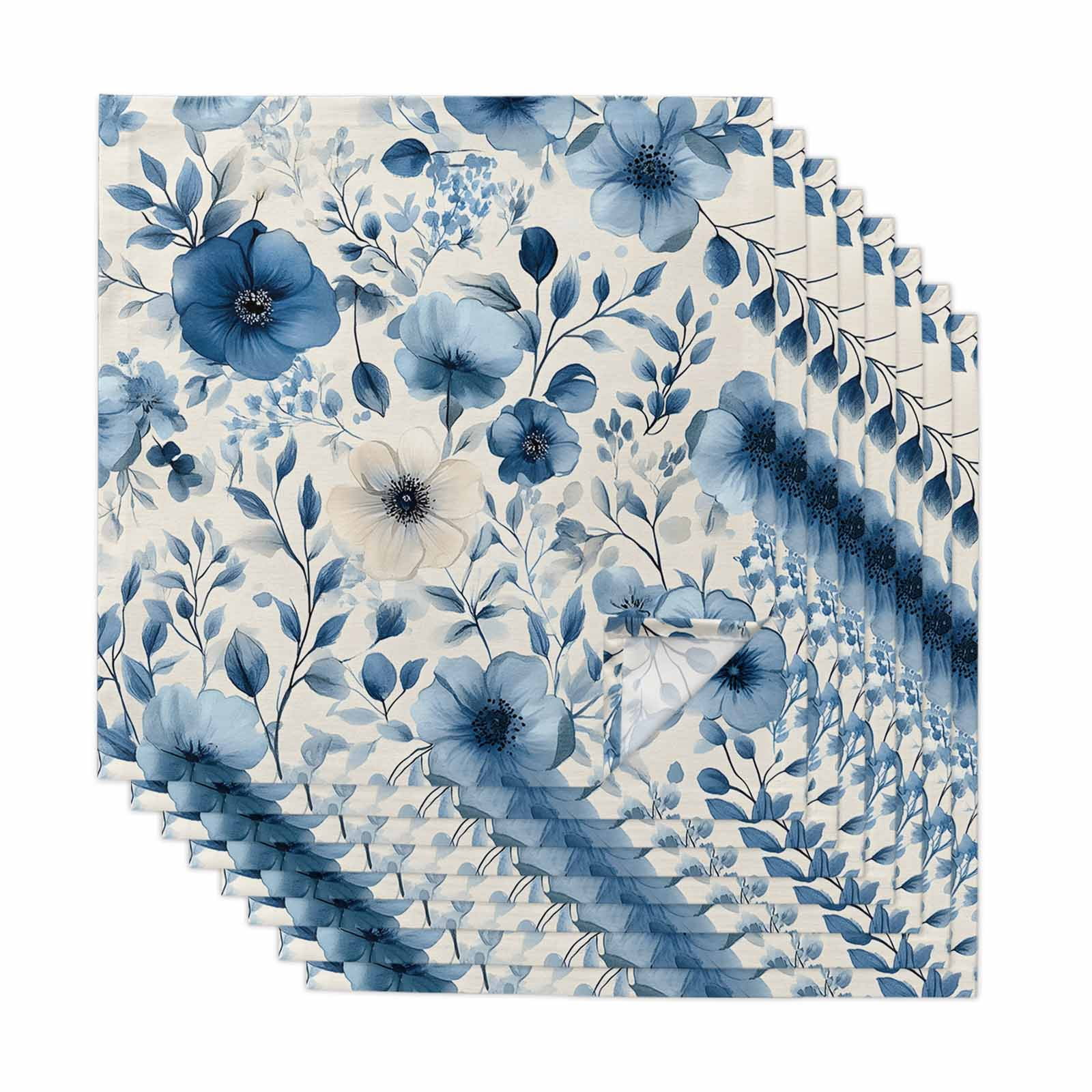 Blue Flower Cloth Napkins, Spring Cottagecore Blooms Botanica Floral ...