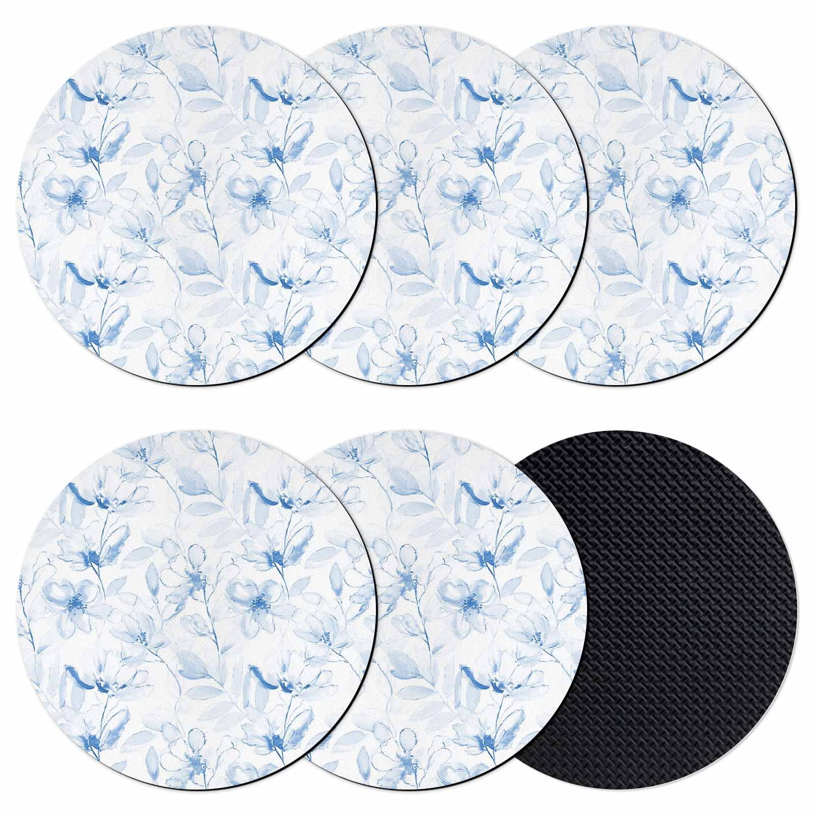 Blue Flower Coasters Set of 6, Absorbent Coasters for Drinks ...