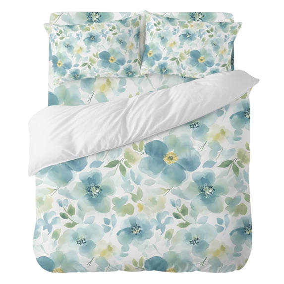 Blue Flower Comforter Set Full Size, Watercolor Spring Floral Soft ...