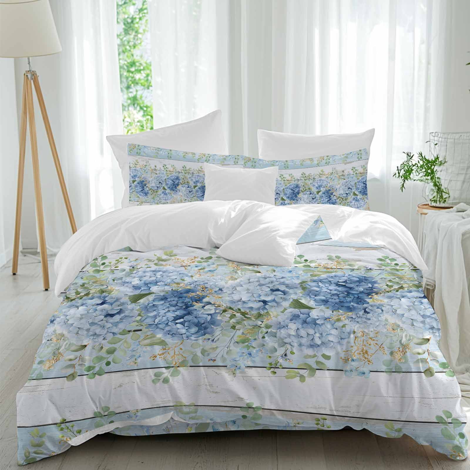 Blue Flower Comforter Set Queen Size, Summer Country Hydrangea Floral ...