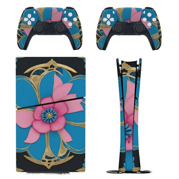 Blue Flower Console Skin Bundle for PS5 Pro Slim Disc & Digital / PS4 ...
